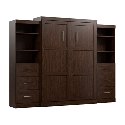 Bestar Pur Queen Murphy Bed and 2 Storage Units with Drawers, 115-inch Space-Saving Wall Bed
