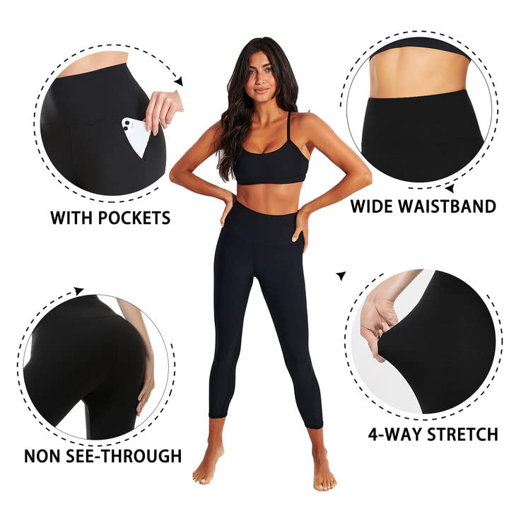 3 Pack Capri Leggings for Women Butt Lift-High Waisted Tummy Control Black Workout Yoga Pants