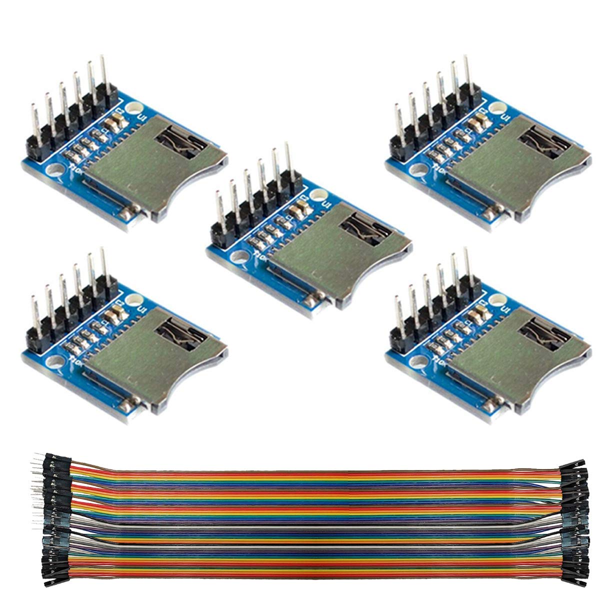 DAOKI 5Pcs TF Micro SD Card Module Memory Shield Module Micro SD Storage Expansion Board Mini Micro SD TF Card with Pins for Arduino ARM AVR with Dupont Wire
