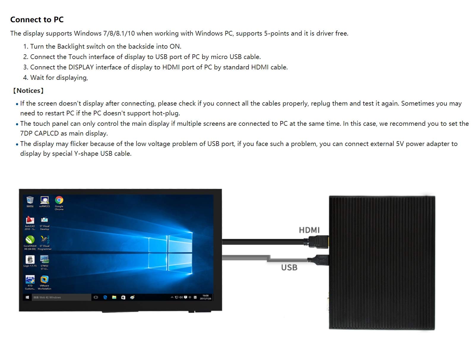 Ingcool 7 inch HDMI LCD 1024x600 Resolution Capacitive Touch Screen IPS Display Module Compatible with Raspberry Pi 4 3 2 1 B B+ A+, PC, Supports Windows 10/8.1/8 / 7