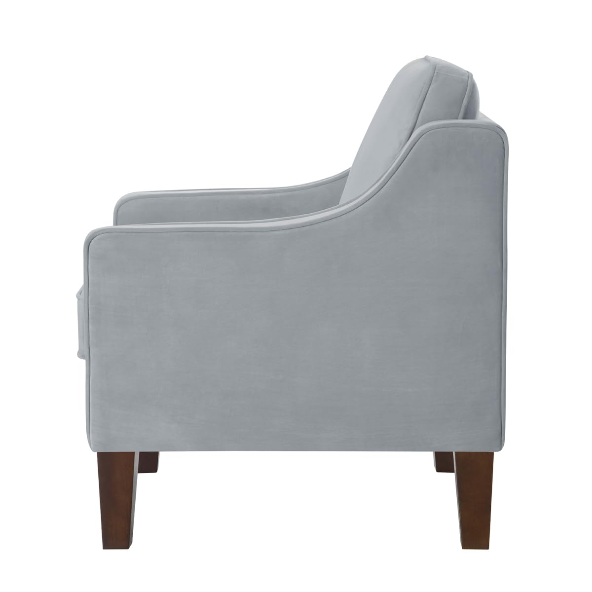 24KF Upholstered Single Sofa with Wood Legs, Modern 1-Seater Sofa with Armrests, Comfy Velvet Accent Chair for Living Room-Gray