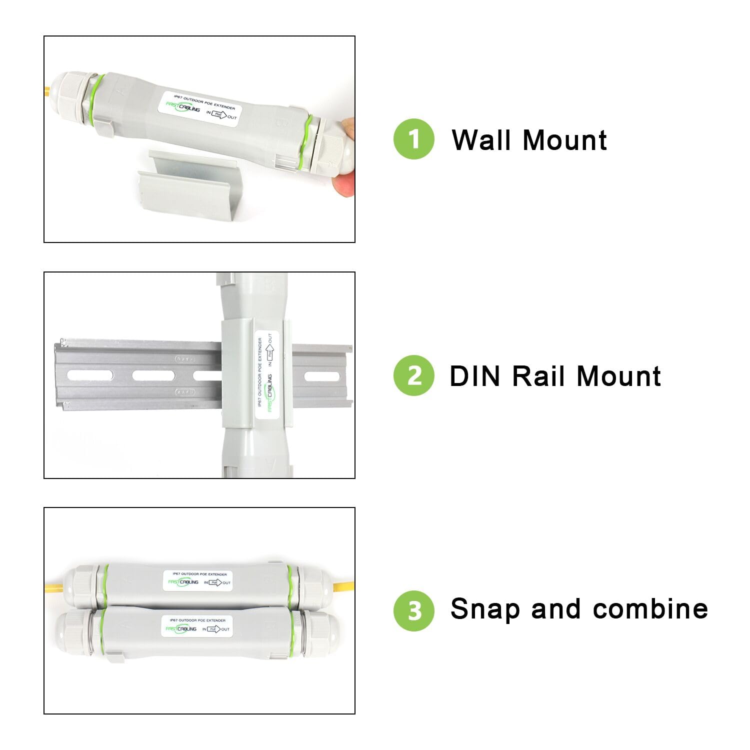 FASTCALBING Waterproof Direct Burial PoE Extender for IP Camera, Ethernet Extension Breaking 100m Distance Limit, IEEE 802.3af/at/bt, PoE+, Plug and Play
