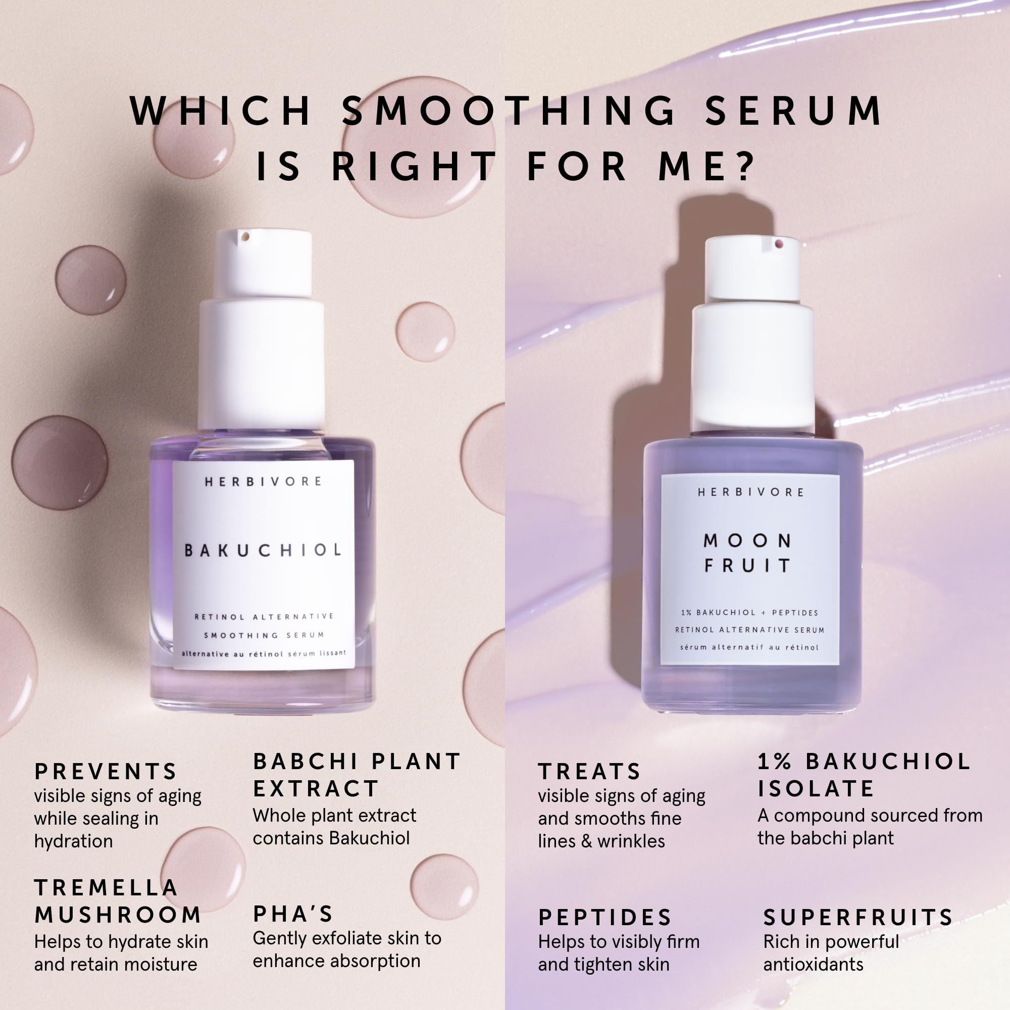 HERBIVORE Bakuchiol Retinol Alternative Face Serum REGULAR STRENGTH - Bakuchiol + Peptides, Smooths Skin, Reduces Fine Lines & Wrinkles, Plant-based, Vegan, Cruelty-free, 30mL / 1 oz