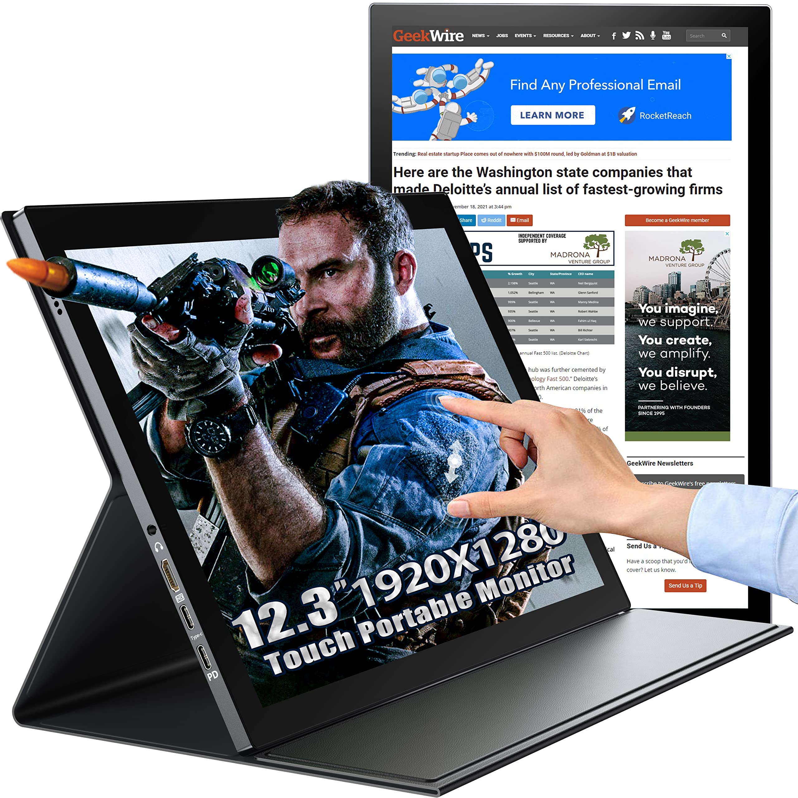 EVICIV Portable Monitor Touchscreen, 12.3” Touchscreen Display 1920x1280, 1200:1, 100% sRGB, 300 Nits Brightness Ultrawide IPS Portable Computer Monitor for Laptop/Gaming/Raspb Pi/Phone