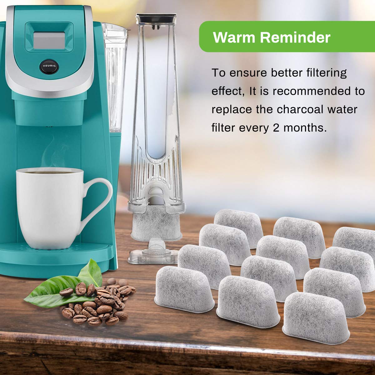 12 Packs Keurig Coffee Maker Charcoal Filters Replacement Compatible With Keurig 1.0 & 2.0 Coffee Makers Charcoal Water Filters, Removes Chlorine, Odors, And Other Impurities From Water