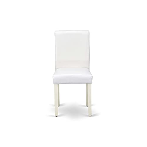 East West Furniture VAAB9-LWH-64 9Pc Dinette Set Includes a 59/76.4 Inch Oval Dining Table with Butterfly Leaf and 8 Parson Chair with Linen Leg and PU Leather Color White, 9 Pieces