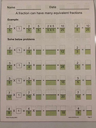 Channie’s One Page A Day Workbook, Beginner Single Digit Fraction Math Practice Worksheets, 50 Pages Front & Back, 25 Sheets, Grades 3rd, 4th, and 5th, Size 8.5” x 11” Summer School, Summer Bridge