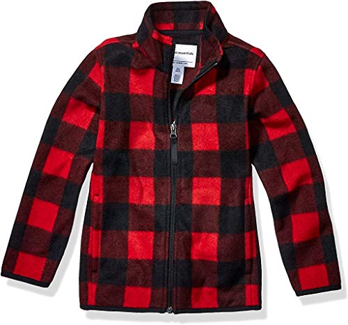 Amazon Essentials Men's Polar Fleece Full-Zip Mock Jacket, Black Red Buffalo Check, Small