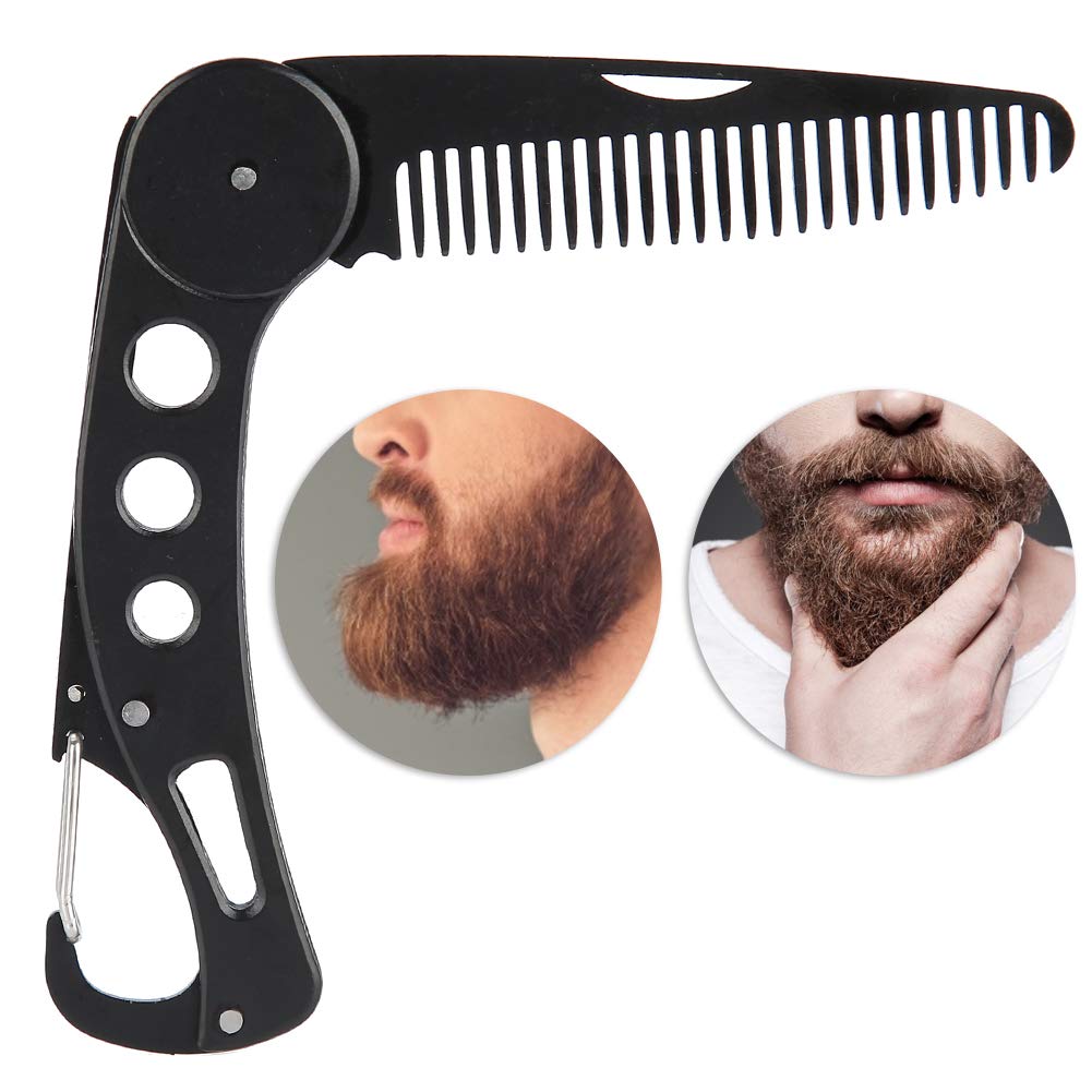 Men Mustache Beard Comb Stainless Steel Foldable Antioxidant Beard Comb for Travel and Daily Use Portable Shaving Comb with Opening Function