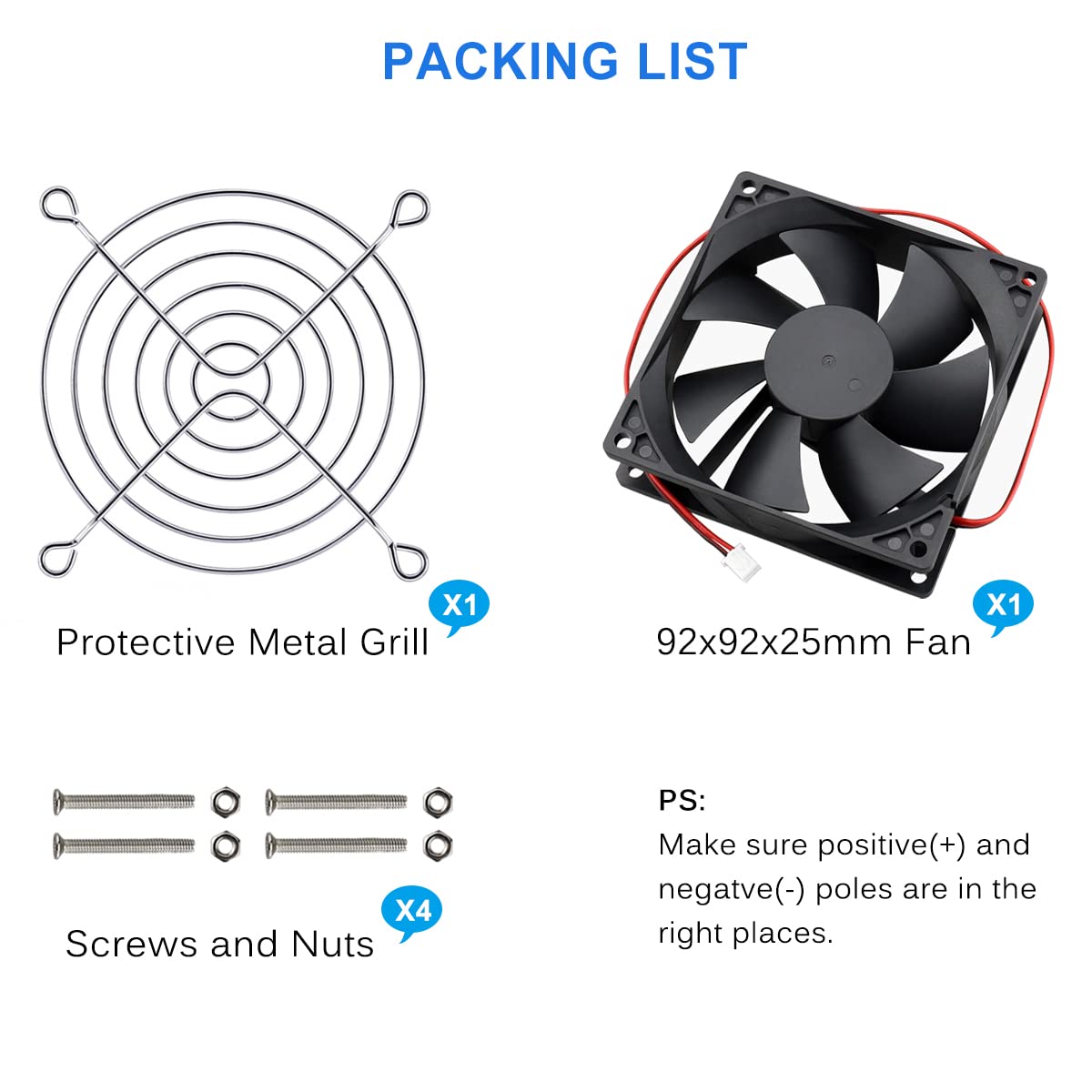 GDSTIME 92mm x 92mm x 25mm 12V Dual Ball Bearings Brushless Cooling Fan