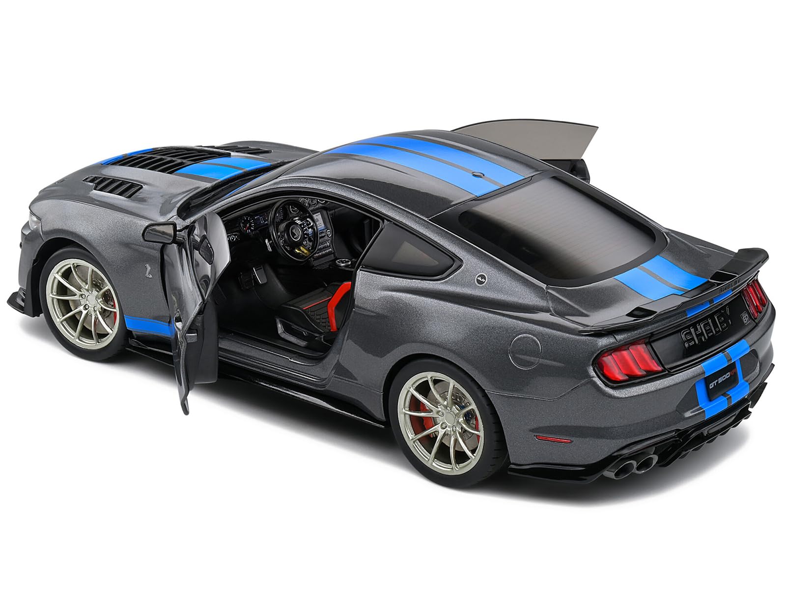 2022 Shelby GT500 KR Dark Silver Metallic with Blue Stripes 1/18 Diecast Model Car by Solido S1805908