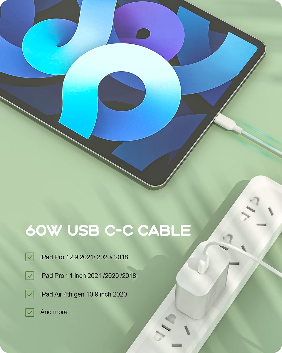 AIELF for iPad Pro/Air Charger, USB C Fast Charger for iPad Pro 12.9/11 inch 2021/2020/2018, iPad Air 4/5th Gen 10.9 inch, iPad Mini 6th Generation, Pixel 6/4a/3XL, 6.6ft USB C to C Charger Cable…