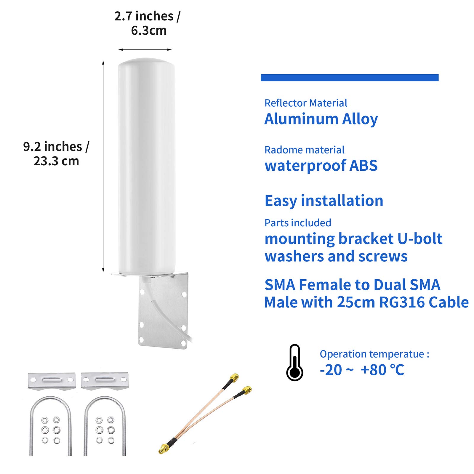 High Gain 10dBi SMA Male Wide Band 3G/4G LTE Modems, Routers, & Cell Boosters Omni-Directional Outdoor Fixed Mount Antenna for Verizon, AT&T, T-Mobile Mobile Cell Phone 4G LTE Router, Eifagur