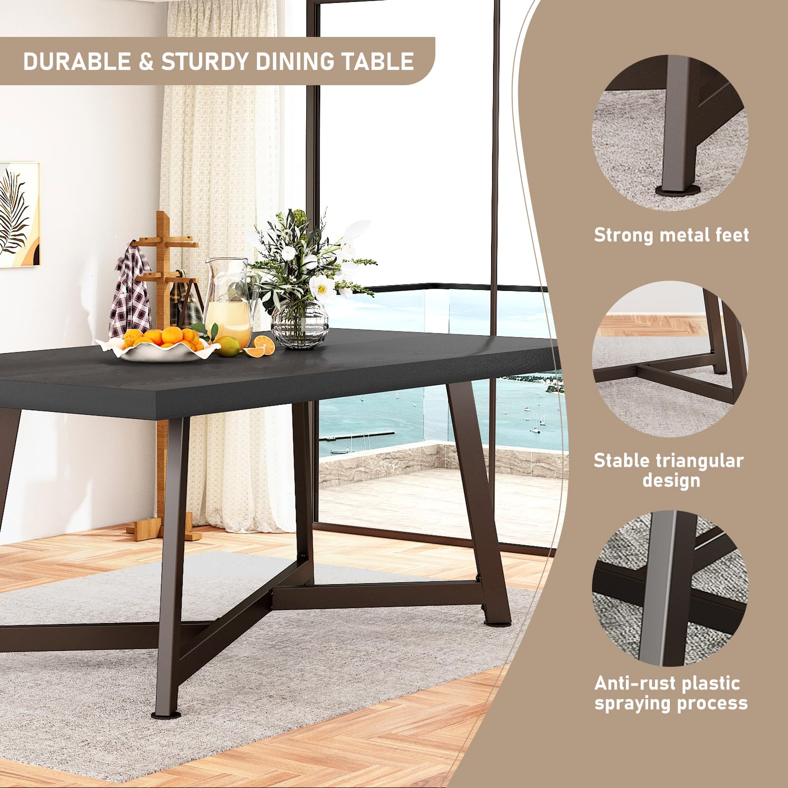 2024 New Large 72IN Solid Wood Dining Table for 6 8 10 People,Modern 6FT Waterproof Rectangular Kitchen Tables w/Anti-Rust&Adjustable Metal Leg,Grey Industrial Desk for Dining Room Farmhouse Office