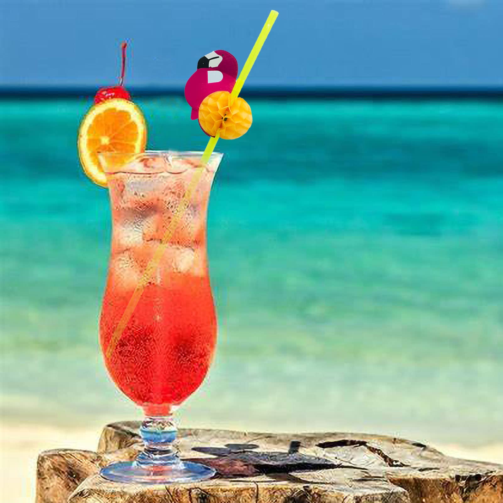 24PCS 3D Hawaii Drinking Straws Honeycomb Tropical Hawaiian Beach Theme Disposable Drinking Straws Fruit Straws Tropical for Summer Beach Pool Luau Parties Bars Restaurants Kitchen and more