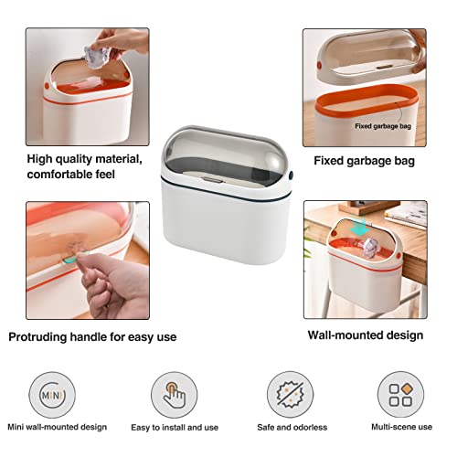 Benshukam Mini Trash Can with Lid, Mini Waste Basket for Desktop, Small Office Countertop Garbage Can, Mountable Tiny Wastebasket for RV, Dorm, Freezer, Laundry and More (Blue)