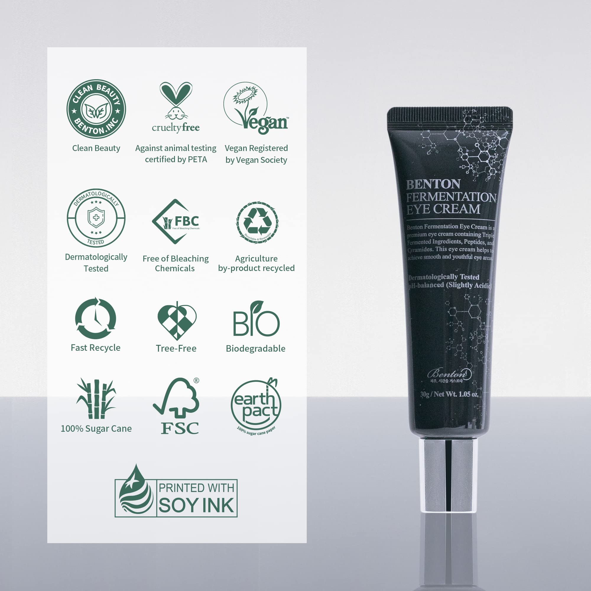 BENTON Fermentation Eye Cream 30g (1.05 oz.) - Galactomyces & Bifida Ferment Anti-Wrinkle Eye Treatment Cream, Dark Circles & Puffiness & Under Eye Bags
