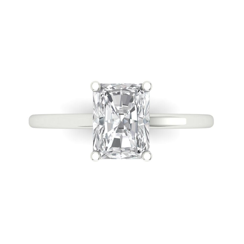 2.0 Ct Brilliant Emerald Cut Clear Simulated Diamond 14K White Gold Solitaire Engagement Promise Bridal Ring Size 3.5
