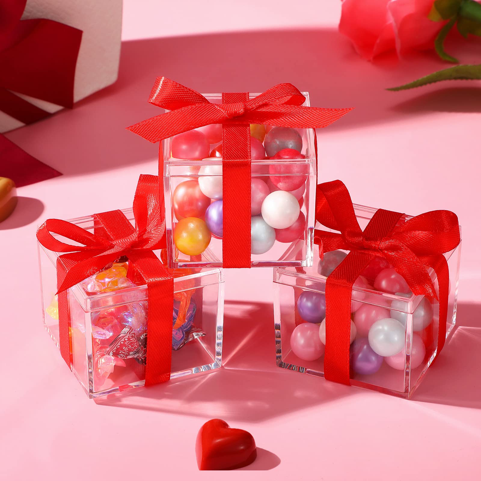 12 Pieces Clear Acrylic Plastic Square Cube Small Acrylic Box Acrylic Storage Containers with Lid Stackable Cube Containers Acrylic Container with Lid for Candy Jewelry Display (2.2 x 2.2 x 1.8 inch)