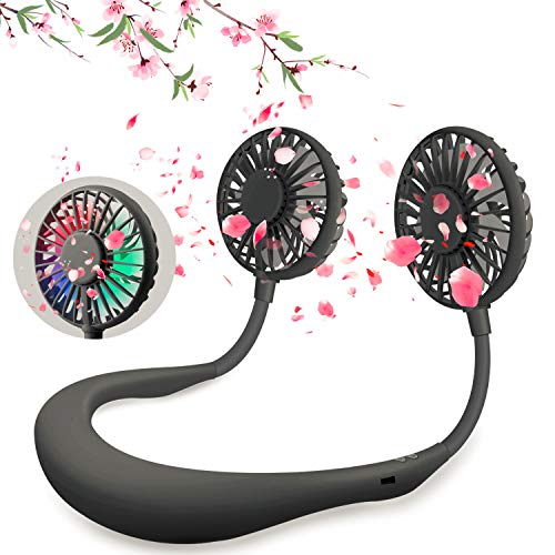 Hand Free Neck Fan, Portable Neck Fan ,2000mAh Rechargeable Battery Operated & 3 Speeds Personal Electric Wearable Fan with Colorful Led Light for Home, Office, Travel, Sport, Outdoor(Black)