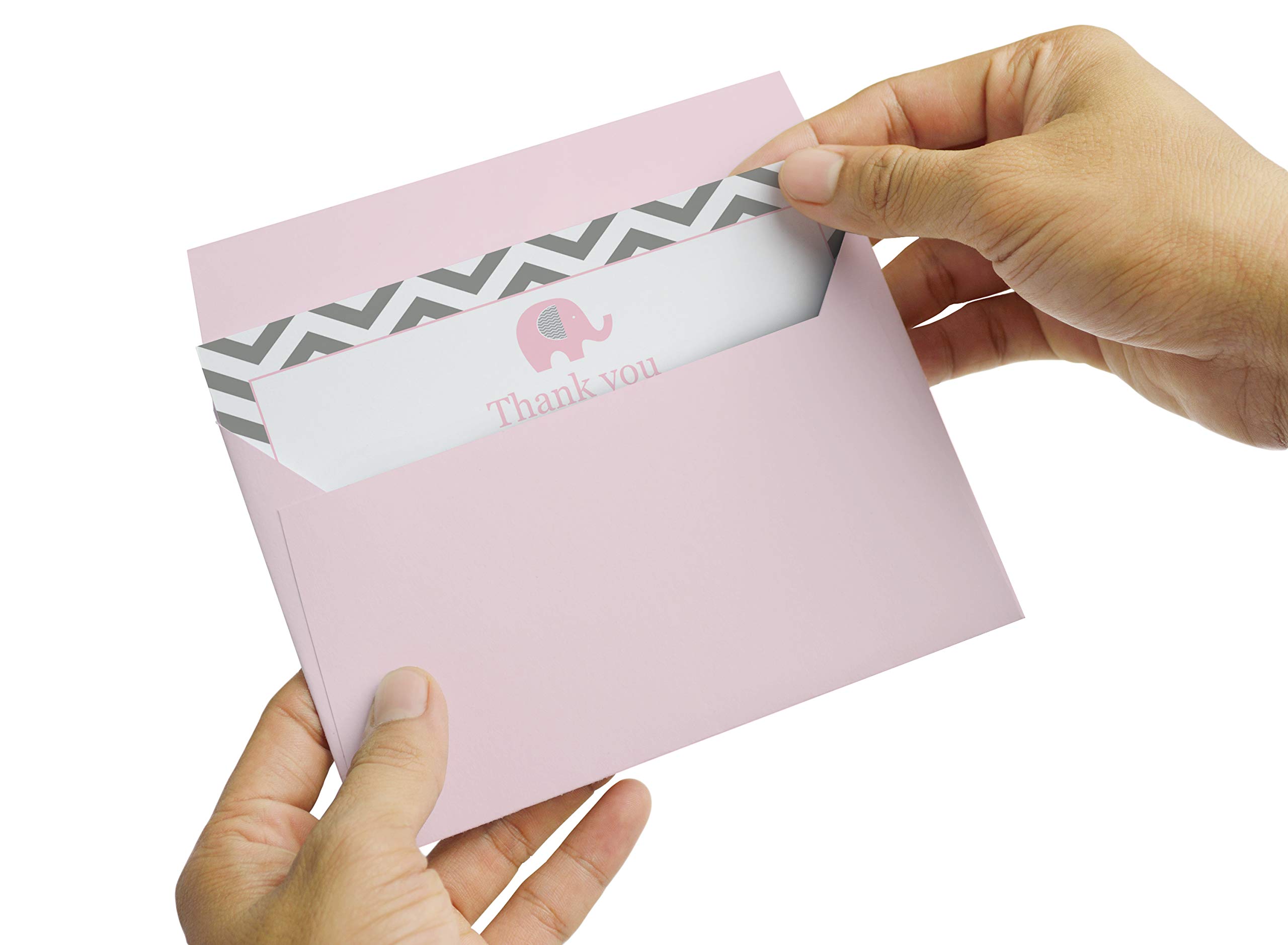 Pink Elephant Baby Thank You Cards, 15 Pack – Cute Baby Shower Notes with Envelopes Set, Prefilled Message, Customizable and Personalize Blank Stationery Royal Jungle, New Parents Gift Ideas