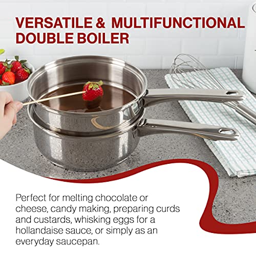 6 Cup Double Boiler Pot Set β 1.5 Quart Stainless-Steel Saucepan 2-in-1 with Vented Glass Lid β Kitchen Cookware with Measurements by Classic Cuisine