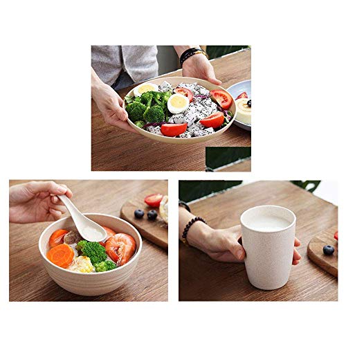 Wheat Straw Dinnerware Sets (16pcs) Beige-Unbreakable Microwave Safe-Lightweight Bowls, Cups, Plates Set-Reusable, Eco Friendly,Dishwasher Safe,Wheat Straw Plates,Wheat Straw Bowls, Cereal Bowls