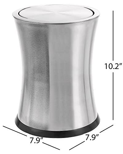 Bennett Swivel-A-Lid Small Trash Can, Stainless Steel Attractive 'Center-Inset' Designed Wastebasket, Modern Home Décor, Round Shape (Silver)
