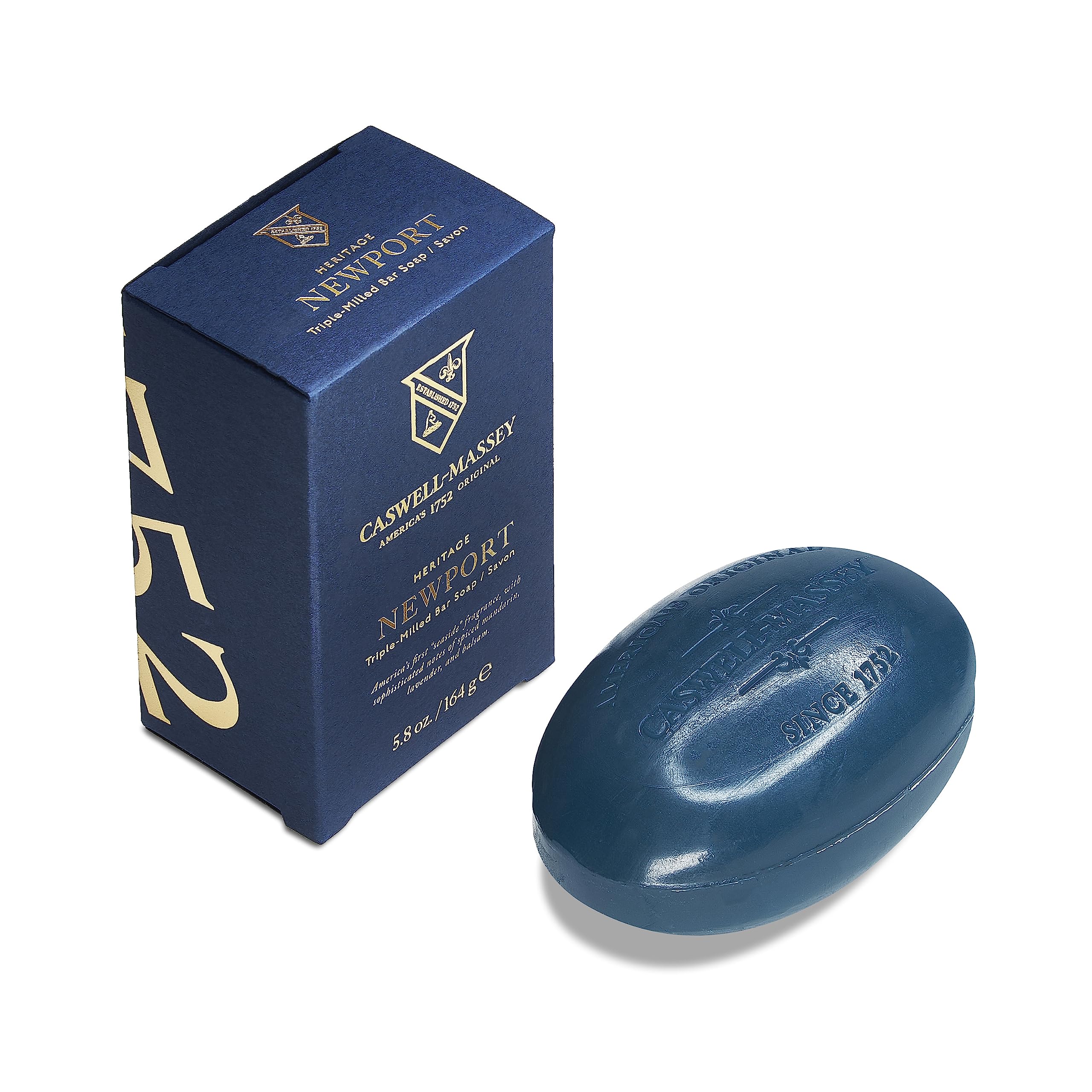 Caswell-Massey Natural Bar Soap for Men, Moisturizing Body Soap Bar for All Skin Types, Made with Essential Oils & Plant-Based Formula for Soft Skin, Newport, 5.8 oz