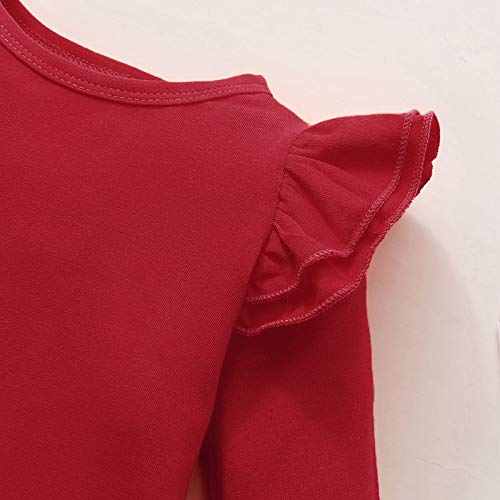 Toddler Baby Girl Solid Color Dress Kids Long Sleeve Ruffle Skirt Playwear (Red, 4-5T)