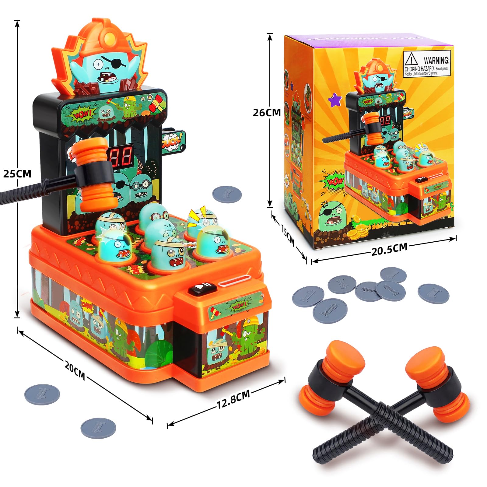 Arcade Game Toys for 3 Year Old, Whack Game Mole, Mini Electronic Interactive Hammering & Pounding Toys, Gift Idea for Toddler Kids Boys Girls Ages 3 4 5 6 7 8+, Cartoon Zombie Style Fun Halloween Toy