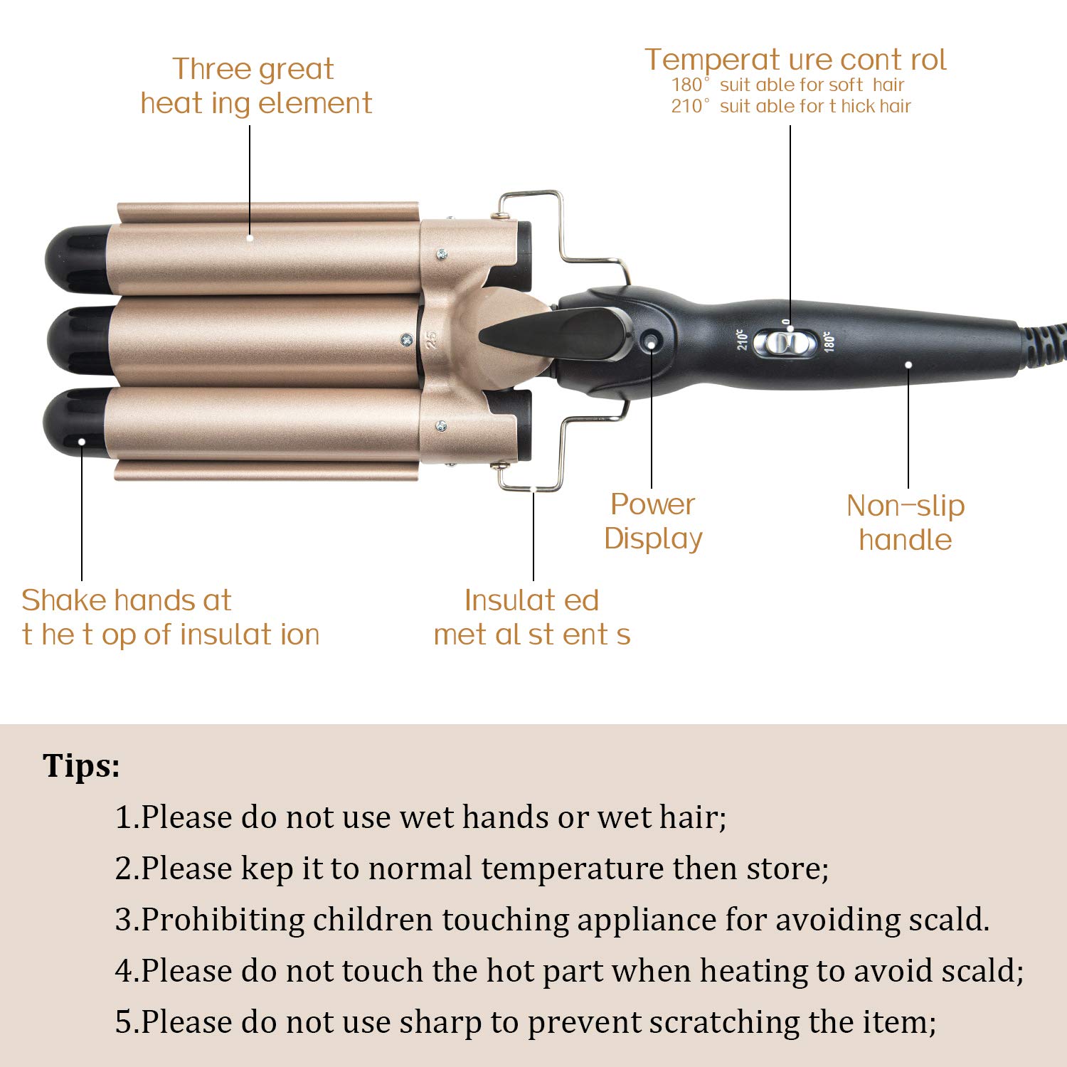 3 Barrel Curling Iron Wand - Dual Voltage Temperature Adjustable 25mm Hair Crimper,1 Inch Ceramic Tourmaline Triple Barrels,Hair Waving Styling Tools
