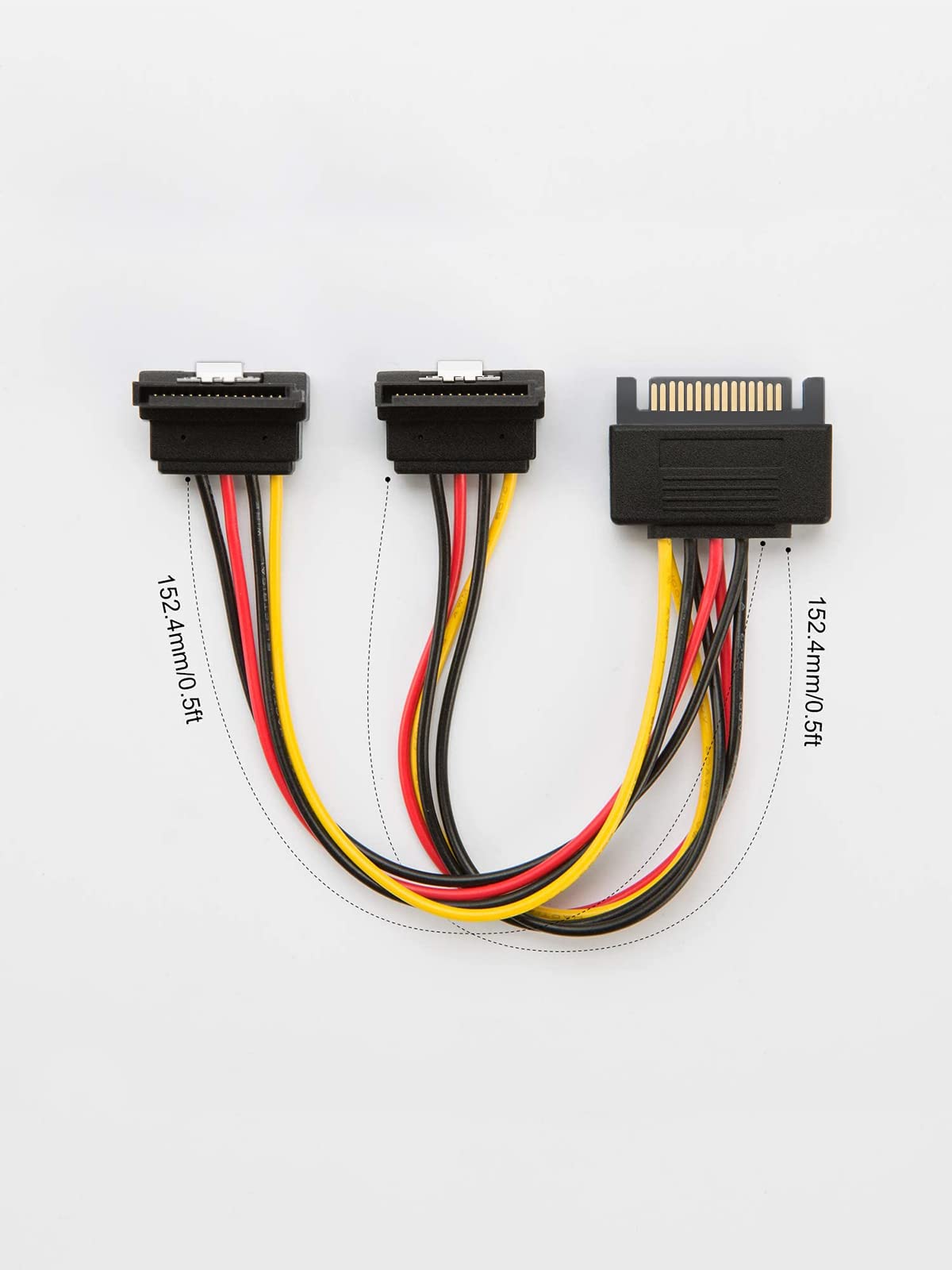 CableCreation SATA Power Cable, [2-Pack] 6-Inch SATA 15 Pin Male to 2xSATA 15 Pin Down Angle Female Power Splitter Cable