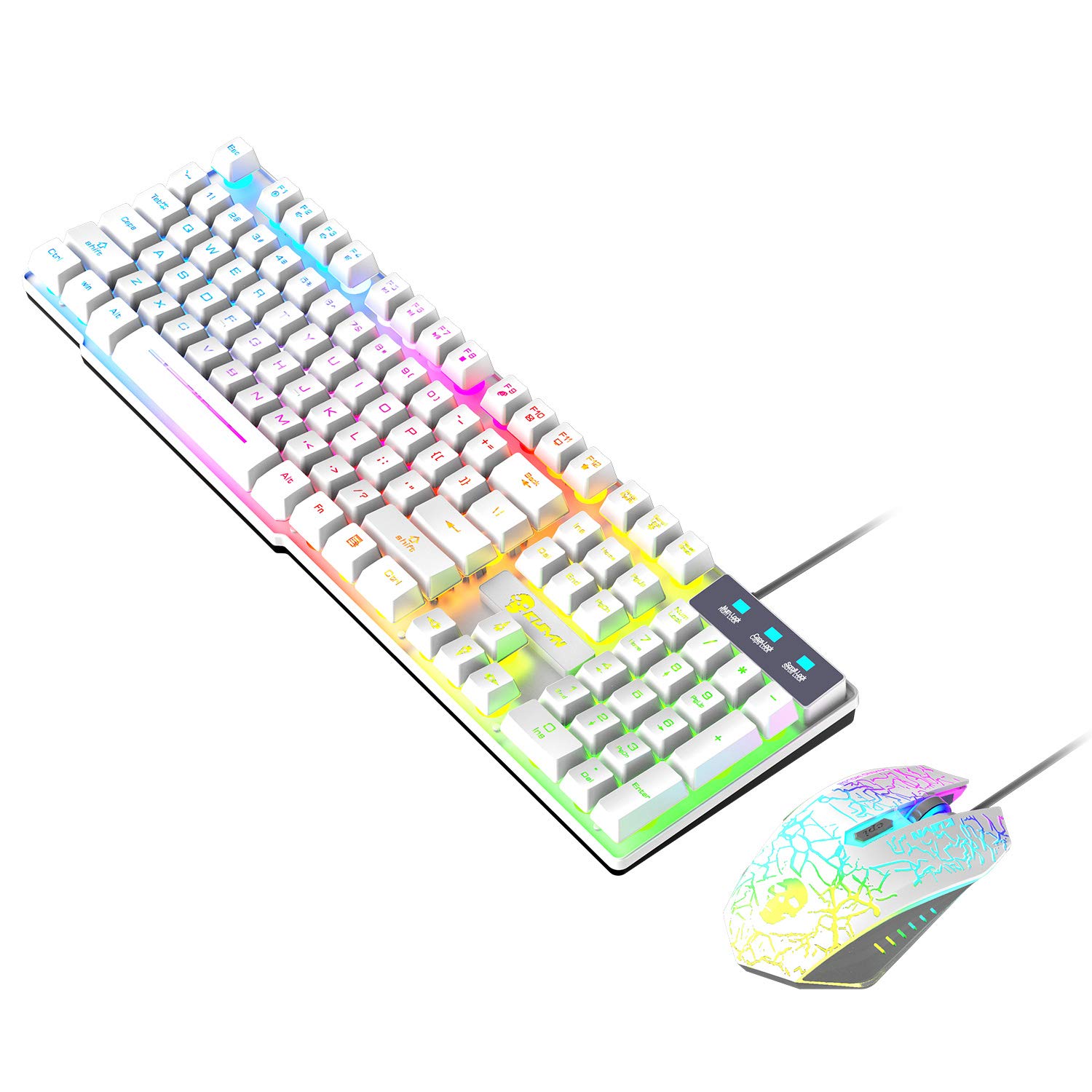 Gaming Keyboard, USB Wired Mechanical Feeling Keyboard with RGB Backlit Gaming Keyboard Waterproof 104Keys for PC Computer Gamer Overwatch Dota for Desktop, Computer, PC