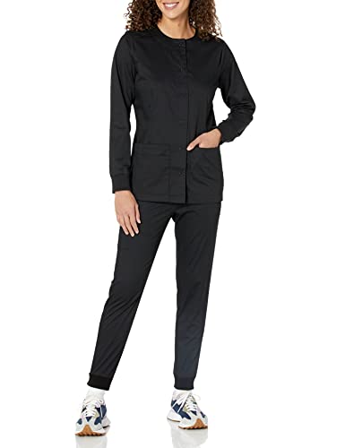 Amazon Essentials Women's Scrub Snap Jacket (Available in Plus Size), Black, Large