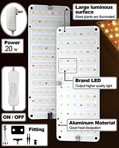 DOMMIA Grow Light, 2Pcs Ultra-Thin Plant Light for Indoor Plants, 20W Full Spectrum LED Plant Grow Light with ON/Off Switch, DIY Hanging Plant Growing Lamps for Seed Starting, Succulents, Veg, Herbs