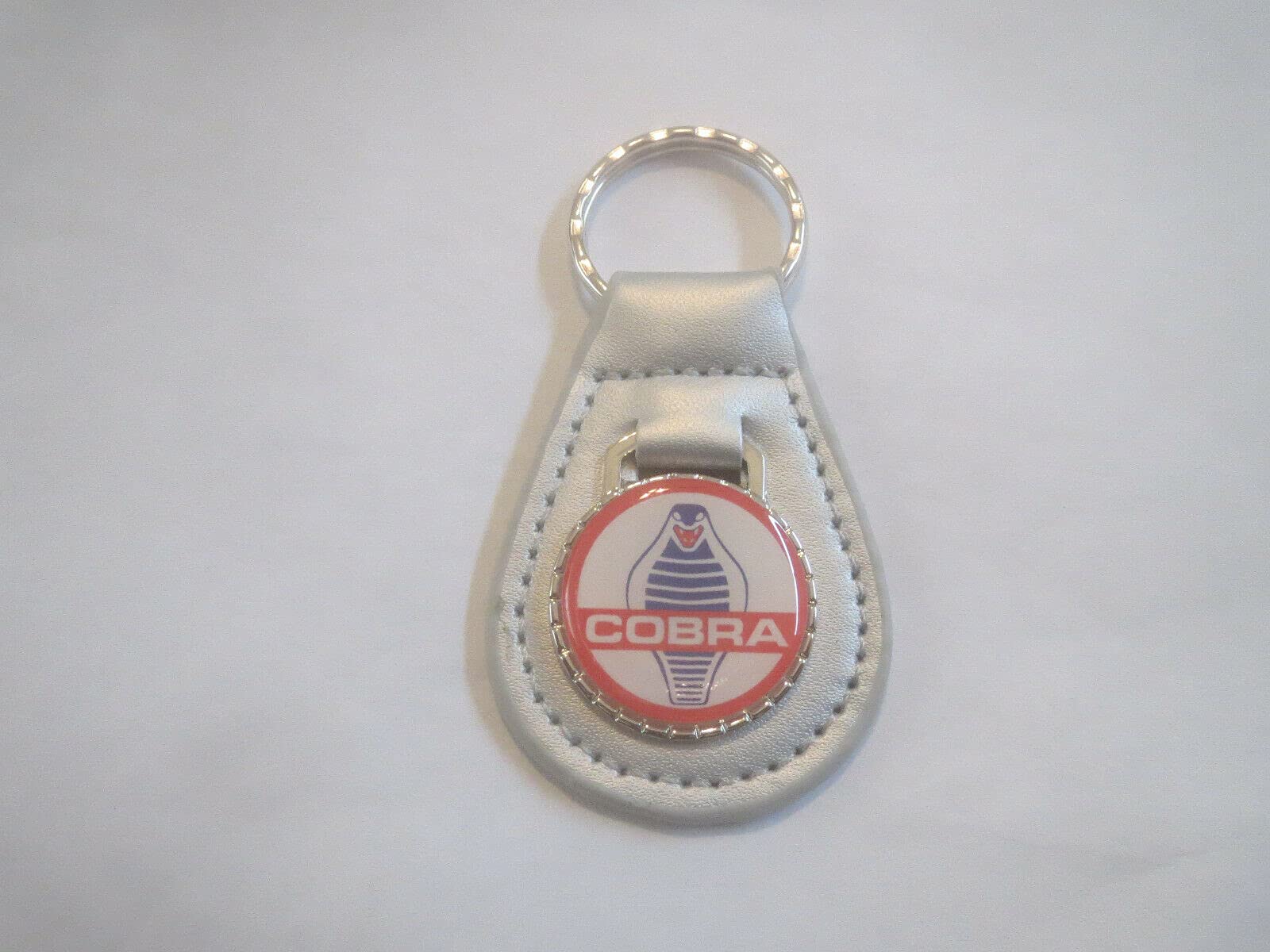 1960's SHELBY COBRA GT350 GT500 VINTAGE LOGO LEATHER KEYCHAIN - SILVER