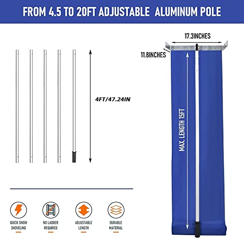 20 Feet Aluminum Snow Rake, with 17' Snow Slide, 5 Extension Tubes & Anti-Skid Handle, Telescoping Snow Removal Tool for Removing Snow, Leaves, Debrisā¦