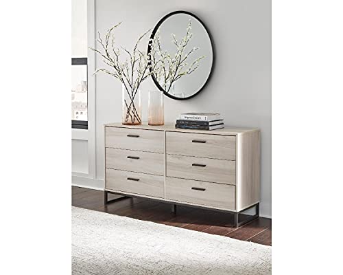 Signature Design by Ashley Socalle Modern Industrial 6 Drawer 54" Dresser, Natural Beige