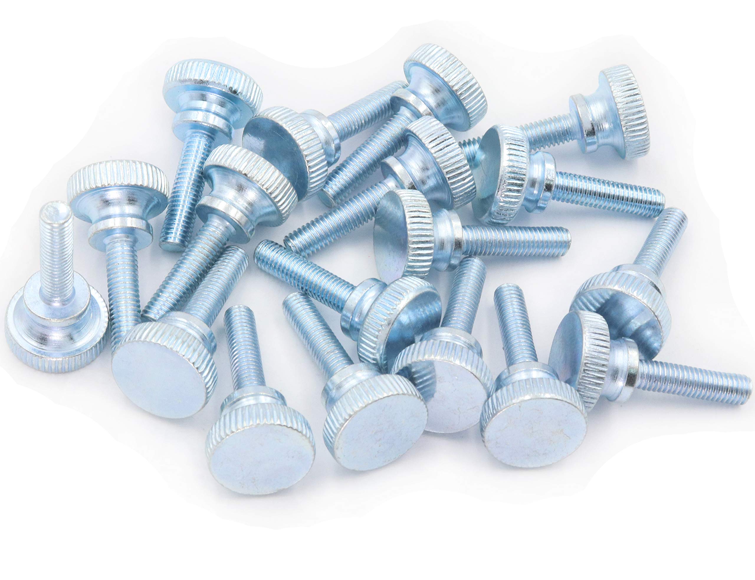 LBY 20pcs Knurled Hand Screw, M5 x 20mm Flat Knurled Head Fully Threaded Thumb Screws(Double Layer Step), Carbon Steel Galvanize