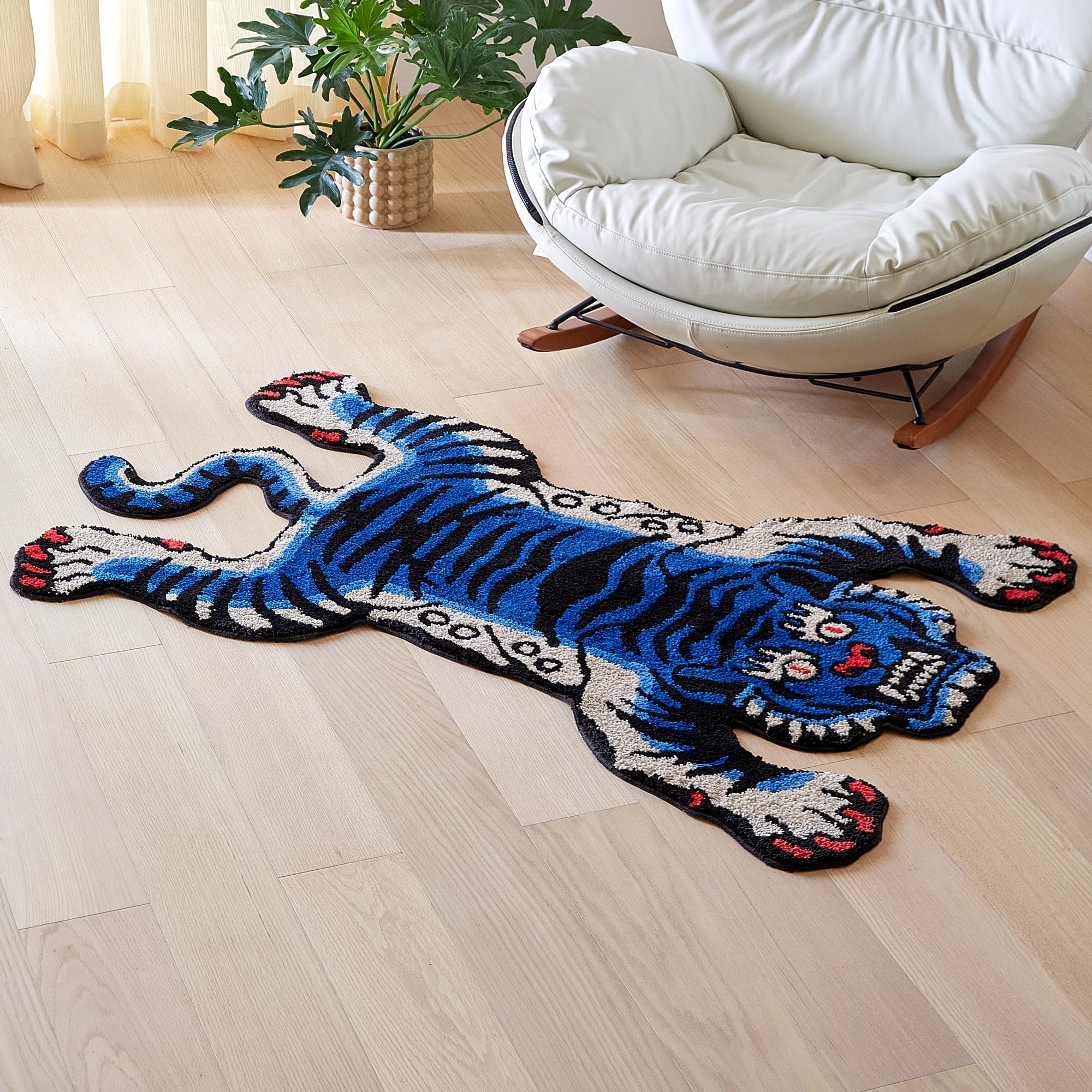 5x3.3ft Tibetan Tiger Area Rug Tufted High Pile XLarge Indoor Machine Washable Carpet with Nonslip TPR Backing - Bedroom, Bathroom, Living & Dining Room Home Décor