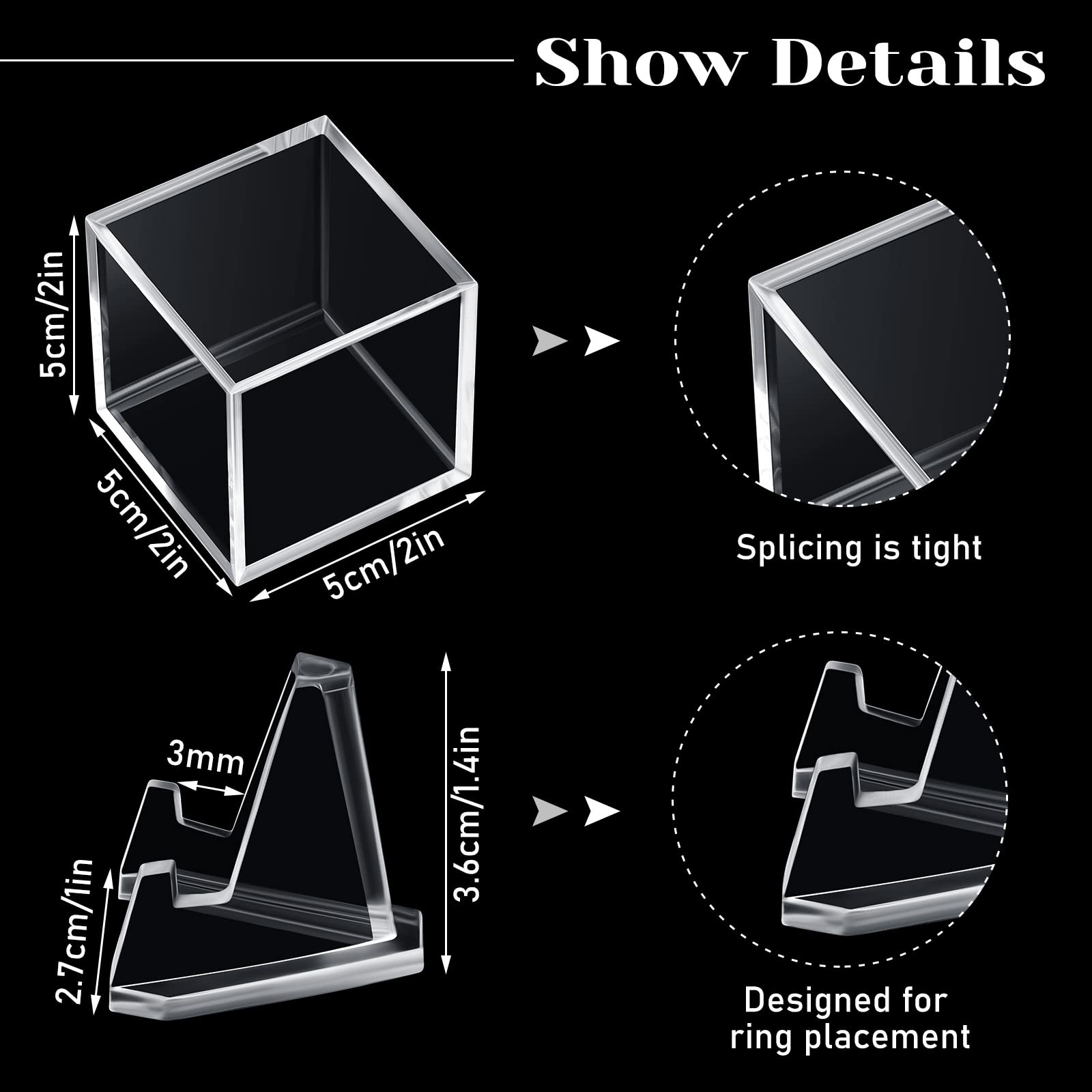 2 Sets Championship Ring Display Case Clear Acrylic Display Case Mini Acrylic Easel Stands Challenge Coin Holder Acrylic Stands for Display Box and Stand Holder UV Ring Holder (1.77x1.77x1.77 Inch)