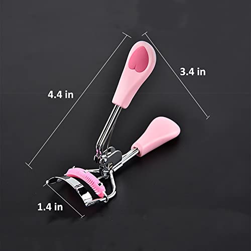 MICPANG Eyelash Curler with Built in Comb Eye Lash Curler Lash Tool with Brush Mini Small Best Eyelash Curler with Lash Separator 2 Refill Pads Portable Compact Plastic Partial Makeup Curler (Peach)