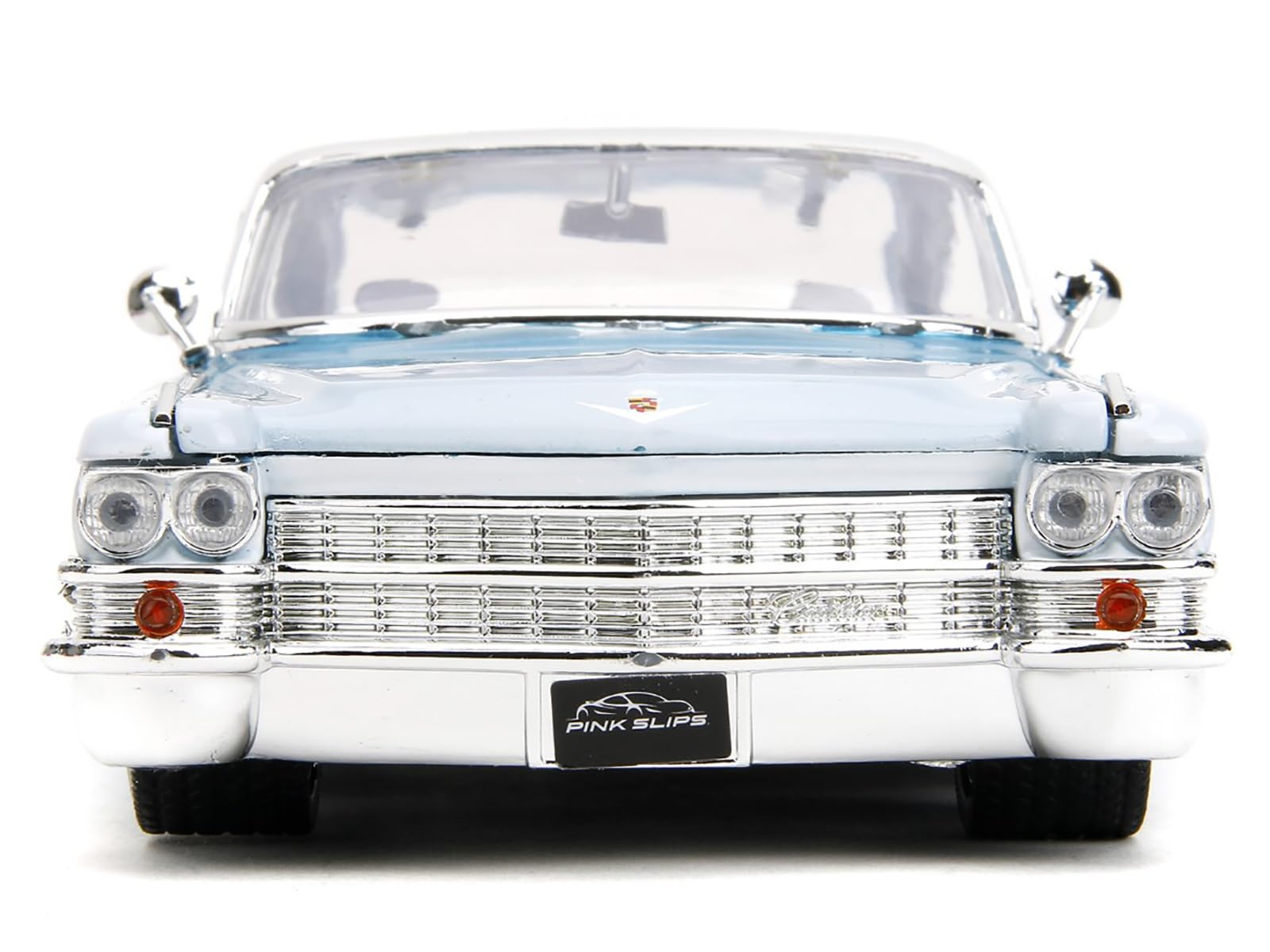 1963 Coupe DeVille Blue Metallic and White Gradient with White Top and Interior Pink Slips Series 1/24 Diecast Model Car by Jada 34897