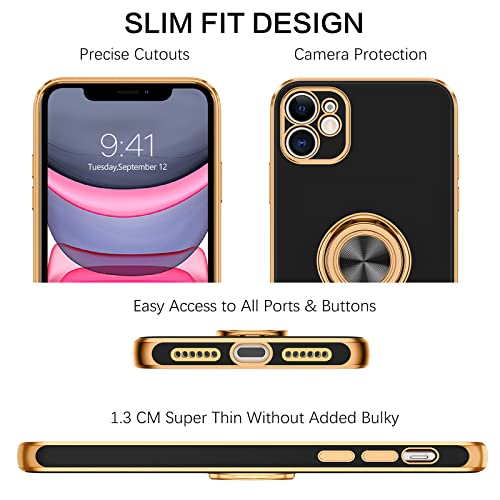 BENTOBEN iPhone 11 Case with 360° Ring Holder, Shockproof Slim Kickstand Magnetic Support Car Mount Women Men Non-Slip Protective Phone Case for iPhone 11 6.1", Black/Gold