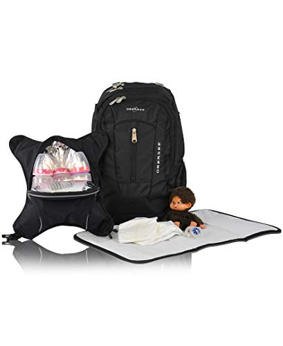 Bern Diaper Backpack, Shoulder Baby Bag, With Food Cooler, Clip to Stroller (Black/Yellow)