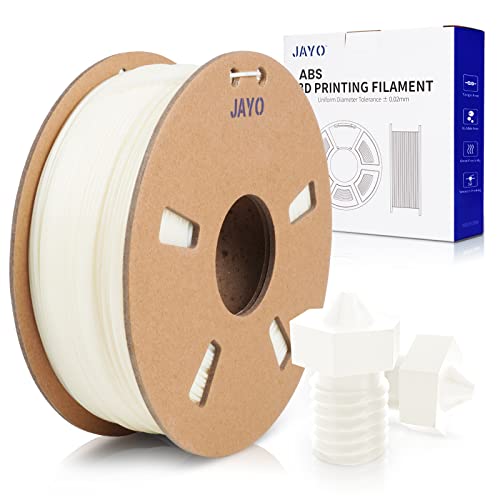 JAYO ABS 3D Printer Filament, Impact and Heat Resistant ABS Filament 1.75mm Dimensional Accuracy +/- 0.02mm, 0.65KG Cardboard Spool 3D Printing Material Fits FDM Printers, ABS White 650G