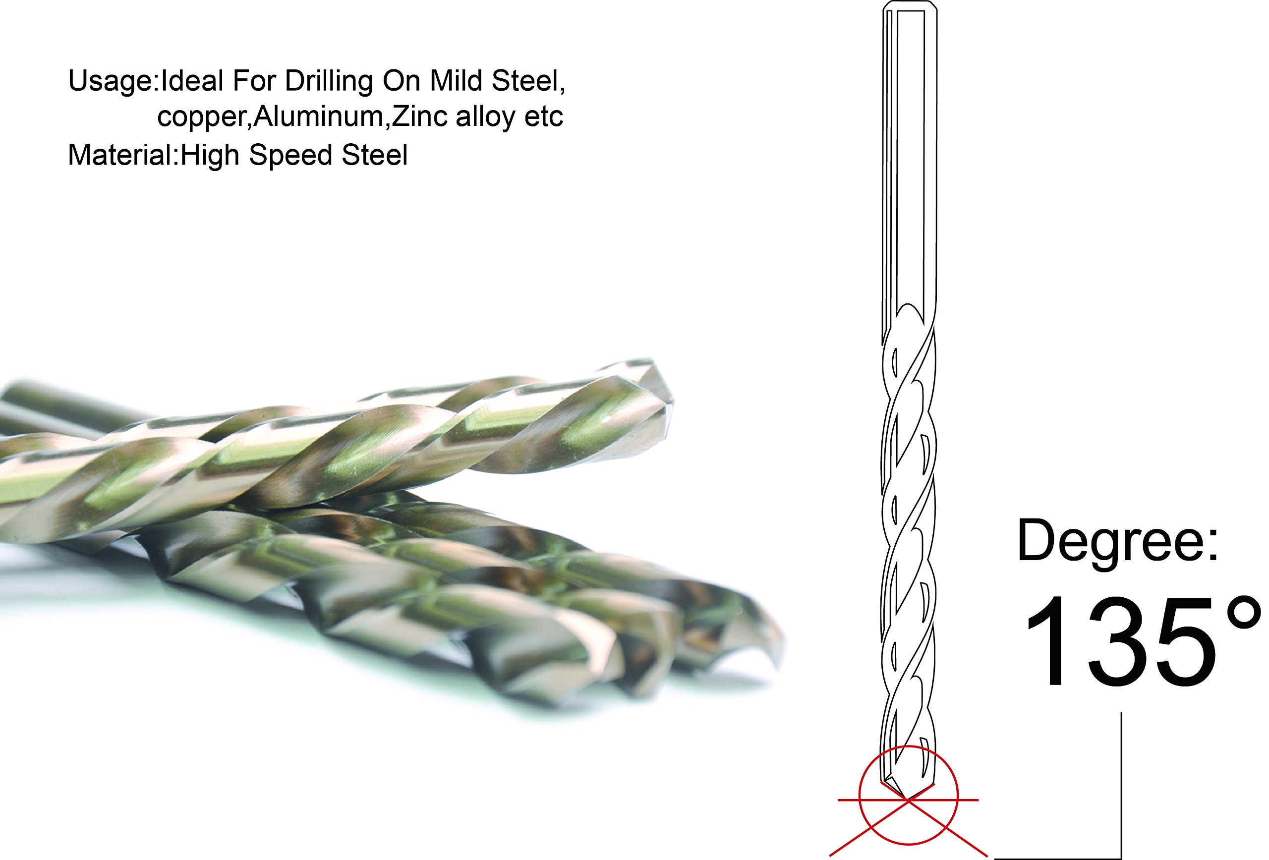 5PCS, 3/8", Cobalt Twist Drill Bits
