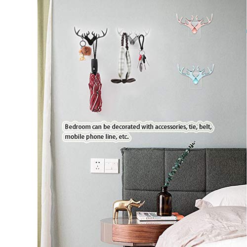 Fullgaden Upgraded Version Wall Hooks, Key Holder,Decorative Deer Head Hanger Organizer Rack with Adhesive for Home or Office and Kitchen Bathrooms Lavatory Closets, White