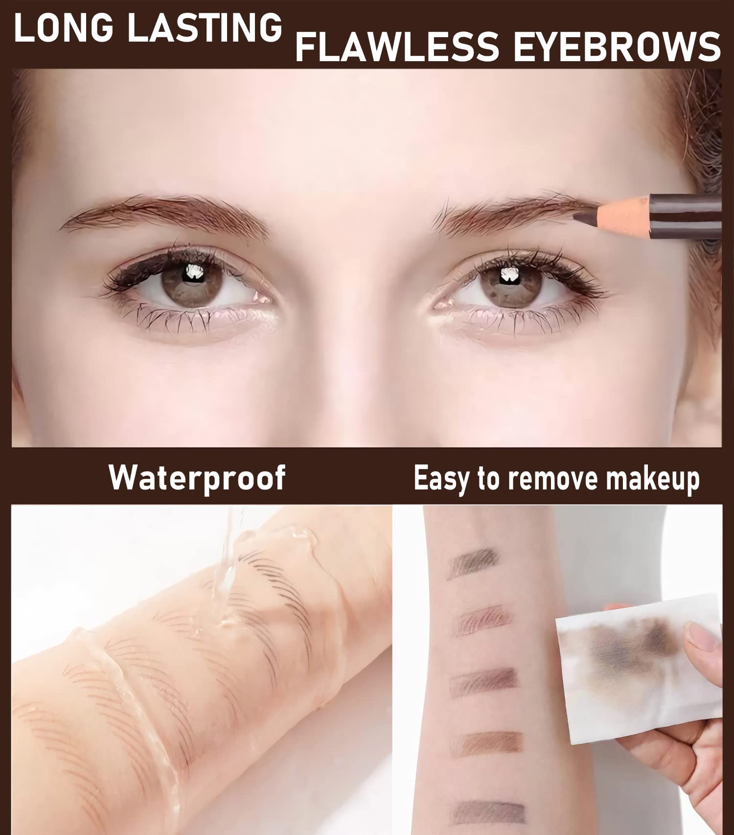 SUMEITANG 12 Pcs Pull Cord Peel-off Dark Brown Eyebrow Pencil,Wooden Hard-core Microblading Eye Brow Pencil For Marking, Filling And Outlining, waterproof and sweat-proof for Professionals & Beginners